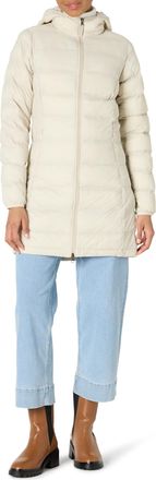 Amazon Essentials Damen Leichter, wasserabweisender, verstaubarer Puffermantel mit Kapuze (erhältlich in Übergrößen), Stone, XXL