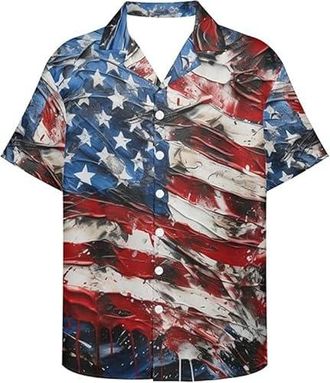 Keephen kewing Patriotique Drapeau USA Chemises Hommes/Femmes Aigle/Loup Impression 3D Chemise Hawaiienne Chemise &agrave; Boutons Cool Plage Vacances Col &agrave; Revers H