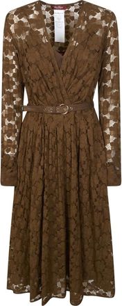 Max Mara Femme, Robes, Brun, Taille: 40 FR Agrum Abito in Pizzo Maniche Lunghe Scollo V