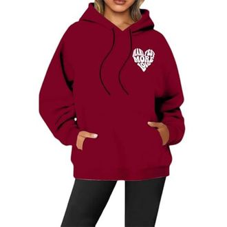 Generic Sweat &agrave; capuche d&eacute;contract&eacute; &agrave; manches longues pour la Saint-Valentin 2026, Rouge, XXL