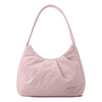 Generic Sac &agrave; bandouli&egrave;re pliss&eacute; en nylon de couleur unie - L&eacute;ger - Style d&eacute;contract&eacute; - Pour femme - Pour voyage, shopping, rose, 250.00 x 170.00 x 110.00 mm