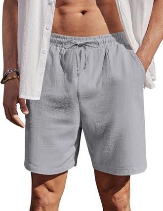 Coofandy Hommes Shorts en Coton dété Pantalon Court avec élastique Pantalon Chino Loisirs avec Poches Gris Lune L