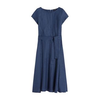Max Mara Midi-Kleid aus Leinen-Canvas - - Dresses - Damen - Blau - 2XL