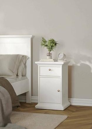 Dmora Nachttisch Esperance, Niedrige Kommode, Tisch, Multifunktionaler Nachttisch, 44x40 h70 cm, Wei&szlig;