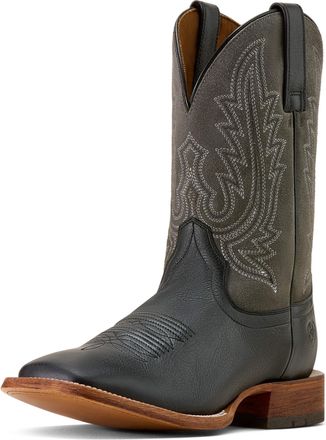 Ariat Mens County Roads Wide Square Toe Western Boots in Nightshade Black Gunmetal Grey Suede, D Medium Width, Size 42.5, by Ariat
