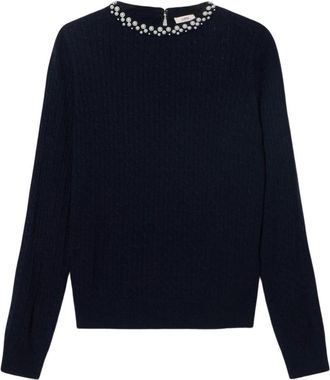 Oltre Femme, Pulls, Bleu, Taille: 42 FR Pull ras du cou en m&eacute;lange de cachemire avec appliqu&eacute;s