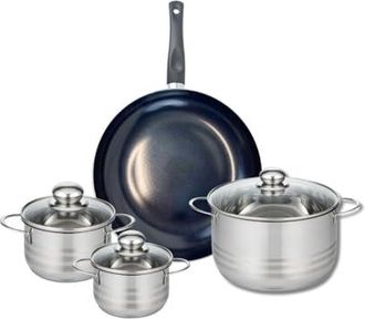 Fackelmann ELO 9720850 Batterie de cuisine 4 pi&egrave;ces, Ensemble de 1 Po&ecirc;le de cuisson 32 cm et 3 faitouts 14, 16 et 24 cm Elo Prima Brillant, inox, induction, Noir