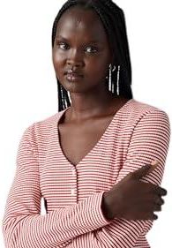 Levi's Femme T-Shirt Manche Longue Muse Vanilla Stripe Scarlet Smile Cotton Red XS