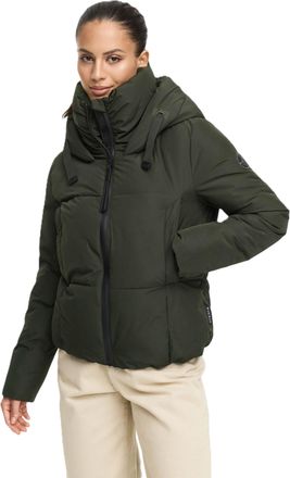 Marikoo Damen Winterjacke (XS-XXL) - gesteppt, mit Kapuze, innen Fleecefutter - N086 - DarkOlive Gr&ouml;&szlig;e XL - Gr.XL