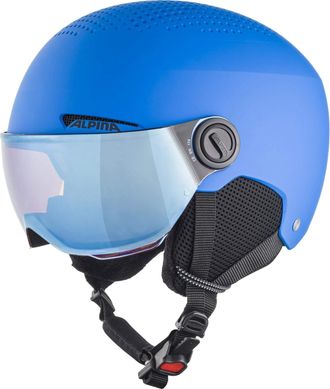 Alpina ZUPO Visor Q-LITE - hochwertiger & sicherer Skihelm für Kinder, mit abnehmbaren Ohrenpolstern, mit kontrastverstärkendem Visier - Blue matt - M (51-55