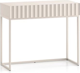 Selsey Schminktisch Makeup Tisch Frisiertisch Kosmetiktisch 91 cm Push to Open Mit Gerillten Fronten Hellbeige Derriva