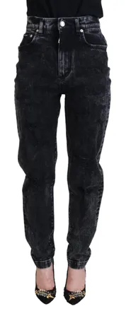 Dolce & Gabbana Womens Black Washed Cotton High Waist Denim Jeans Elastane Clothing