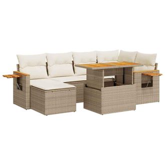 vidaXL Vidaxl - Set Divani Da Giardino 7 Pz Con Cuscini Beige Polyrattan Acacia