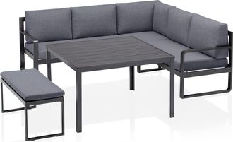 Kettler Ocean Casual Dining Eckset inkl. Kissen - Moderne Sitzlounge aus Aluminium mit 2-Sitzer, 3-Sitzer, Bank & Tisch - komfortable Garten Sitzgruppe mit Li