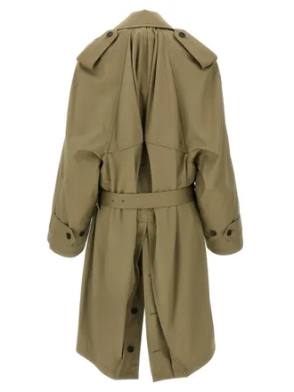 Balenciaga Draped Neck Double-Breasted Trench Coat - Khaki