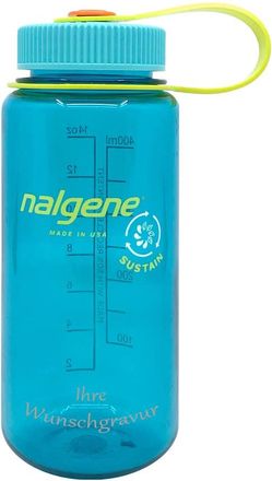 Nalgene Flasche Everyday Weithals-Sustain - 0,5 L (Cerulean, mit Namensgravur, 0,5 Liter)