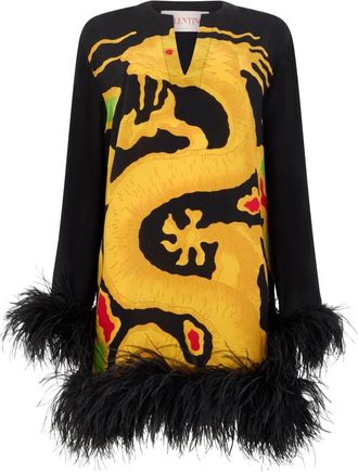 Valentino Garavani Femme, Robes, Multicolore, Taille: 38 FR &Eacute;l&eacute;gante Robe en Soie avec Plumes