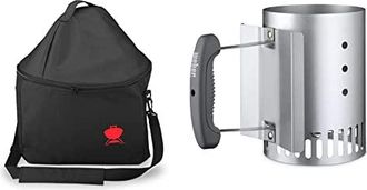 Weber 7121 Premium Tragetasche für tragbaren Holzkohlegrill Smokey Joe, schwarz, 39,4 x 33,5 x 5,6 cm & 7447 Compact Rapidfire Chimney Starter