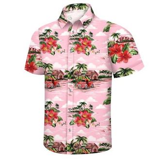 Generic Chemise hawa&iuml;enne &agrave; manches courtes pour homme - Sans plis - Boutonn&eacute;e - &Eacute;vacuation de lhumidit&eacute; - S&eacute;chage rapide - Imprim&eacute; d&eacute;contract&eacute; - Haut color&eacute; 