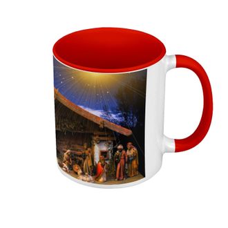 Fabulous Tasse, Farbe Premium Qualit&auml;t, Rot - Krippe Geburt von Jesus Weihnachten, Heilige K&ouml;nige Marie Bibel Engel - Tasse mit Henkel und farbigem Innenfutter
