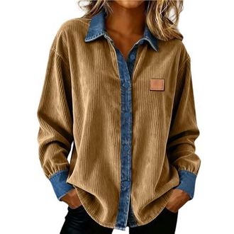 Generic Chemise en Denim Patchwork Femme Confortable Manches Longues Pull-Over Col Rond Couleur Unie Top Haut Streetwear Grandes Tailles Vetement pour Automne