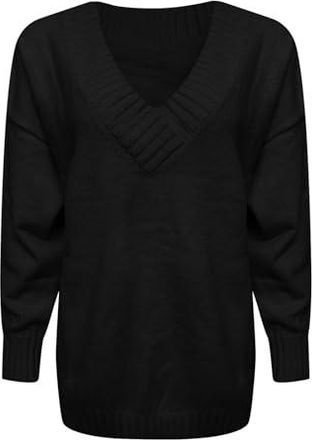 Generic Pull en tricot uni côtelé à col en V pour femme, pull basique de loisirs pour femme, coupe décontractée, chandail dautomne et dhiver, léger et confort