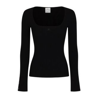 Courr&egrave;ges Heritage Rippstrick-Top - - Knitwear - Damen - Schwarzk - L