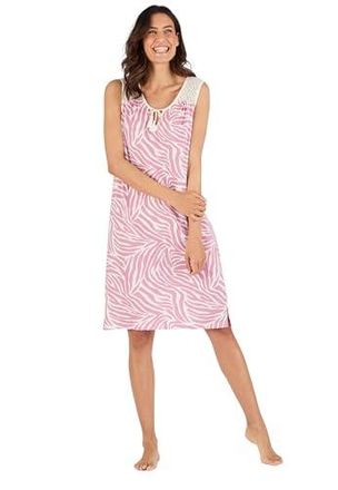 Damart Chemise de Nuit en Maille Jersey Pur Coton Femme Rose Imprim&eacute; Taille 54-56 (XXL)