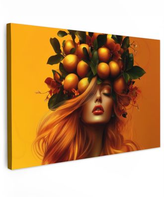 MuchoWow &copy; Leinwandbilder Gro&szlig; 120x80 cm XXL Wall Art Decoration Bilder f&uuml;r die Wand Schlafzimmer Deko Canvas Painting Wanddekoration Wohnzimmer Frau - Zitrone