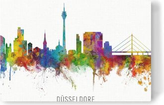 artboxONE Leinwand 30x20 cm St&auml;dte/D&uuml;sseldorf D&uuml;sseldorf Germany Skyline txt von Michael Tompsett