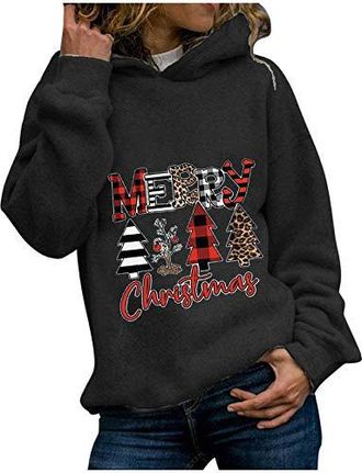 Generic Pull &agrave; capuche ample &agrave; manches longues et col rond pour femme, Noir, XL