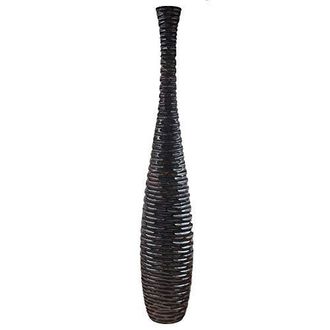 Leewadee Leewadee Grand Vase A Poser Au Sol pour Branches D&eacute;coratives De Pampa, Vase en Bois De Manguier, 65 cm, Nero