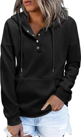 Heekpek Xnova Pullover Hoodie Damen Knopfleiste Langarm Winter Herbst, Basic Kapuzenpullover Sweatshirt Fleece-Futter Warm Modische, Freizeit Sport Oberteil m