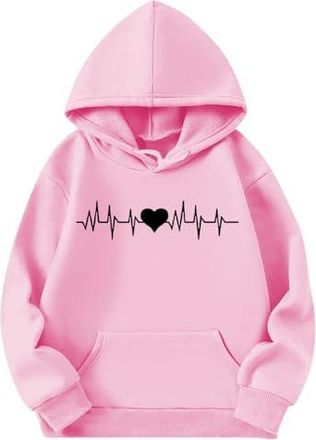 Generic Sweat &agrave; capuche ample pour la Saint-Valentin 2026 avec imprim&eacute; pour un pull confortable, rose, XXL