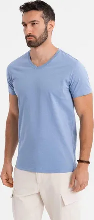 Ombre T-Shirt BASIC Herren T-Shirt aus klassischer Baumwolle mit V-Ausschnitt Jacquard-Label mit Branding in der Seitennaht