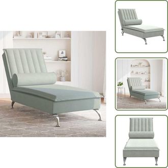 vidaXL Massage-Chaiselongue mit Nackenrolle Hellgrau Samt - Chaiselongue - Massage-Funktion - Samtcouch - Wohnzimmerm&ouml;bel - Relaxsessel - The Living Store