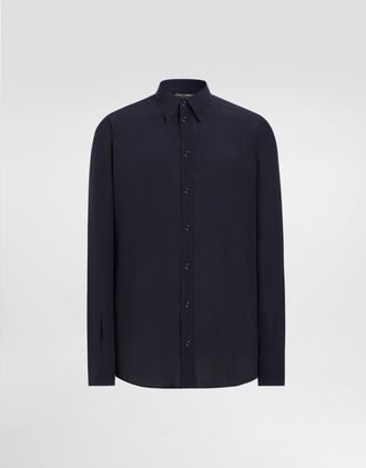 Dolce & Gabbana Silk Cr&ecirc;pe De Chine Martini Shirt - Mann Hemden Blau Seide 39