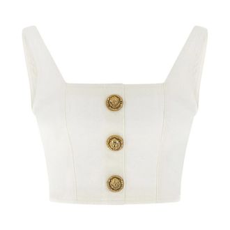Balmain Button Square-neck Top - - Tops - Damen - Wei&szlig; - XS