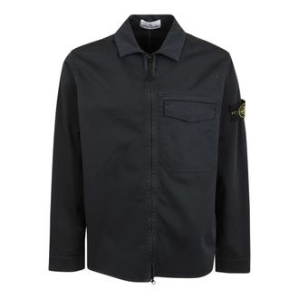 Stone Island Homme, Vestes, Bleu, Taille: L Surchemise Stretch en Satin de Coton