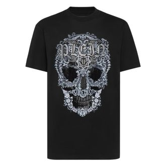 Philipp Plein Homme, Tops, Noir, Taille: 3XL T-shirt Col Rond MC Baroque Skull