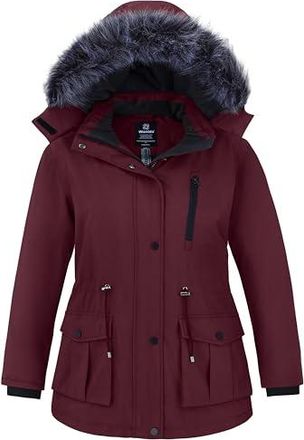 Wantdo Femmes Manteau Femmes Grande Taille Hiver Imperm&eacute;able Doudoune Chaud &Eacute;paissir Amovible &agrave; Capuche Parka Bordeaux 56