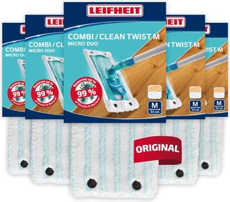 Leifheit Wischbezug CLEAN Twist M/Combi M Micro Duo 5er Set, Bodenwischer Ersatzbezug, Wischbezug aus Mikrofaser, für alle Böden