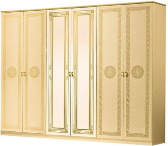 Les Tendances Armoire de chambre 6 portes 2 avec miroirs laqué beige et doré Savana 181cm