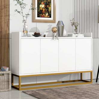 Generic Sideboard Anrichte 120 cm Wei&szlig; K&uuml;chenschrank mit Druck&ouml;ffnung grifflos R&uuml;ckprallvorrichtung Vorratsschrank in Modern Holzwerkstoff Metallrahmen Design