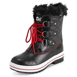 Polar Femmes Mid Rembourr&eacute;e Thermique Semelle En Caoutchouc Imperm&eacute;able Lhiver Neige Fausse Fourrure Bottes - Noir/Rouge - UK8/EU41 - YC0637