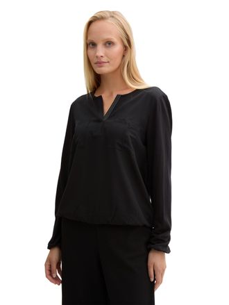 Tom Tailor Damen Longsleeve mit Brusttaschen, 14482 - Deep Black, XXL
