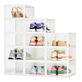 Amazon Basics Lot de 12 bo&icirc;tes de rangement empilables et pliables pour chaussures, taille M, Transparent
