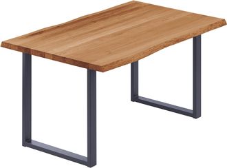 Lamofootwear Manufaktur Esstisch K&uuml;chentisch Schreibtisch Couchtisch aus Massivholz, mit Baumkante 140x60x76 cm (AxBxH), Loft, Dunkel/Anthrazit, LNB-01-A-004-7016L