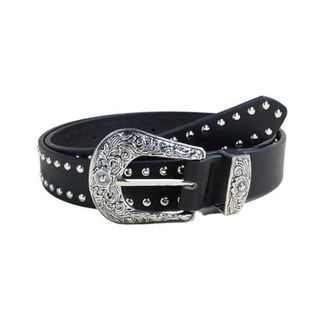Generic Ceinture en cuir style punk vintage avec boucle en métal et sangle à rivets pour femme, tenue décontractée, Noir, 105 cm