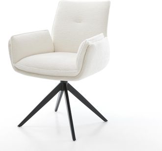 DELIFE Drehstuhl Nela-Flex Boucl&eacute; Soft Beige Kreuzgestell breit Schwarz 360&deg; drehbar Wippfunktion, Esszimmerst&uuml;hle